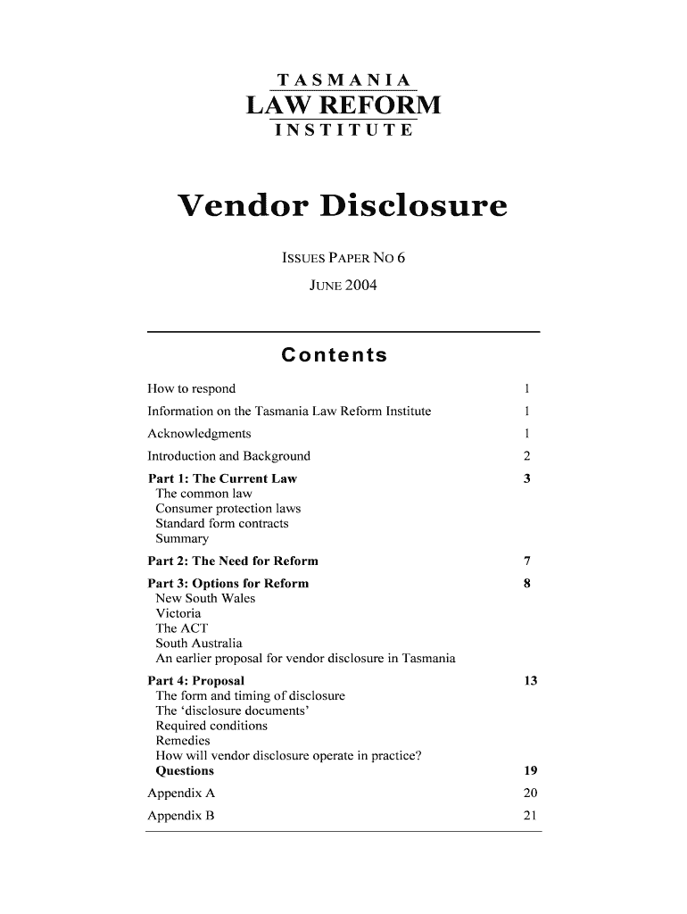 Fillable Online Vendor Disclosure Issues Paper No. 6 Fax Email Print ...