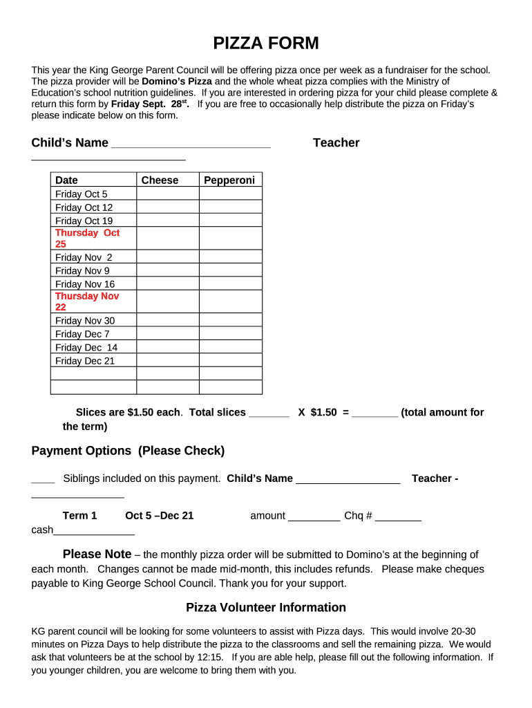 Fillable Online Pizza Order and Volunteer Signup Fax Email Print ...
