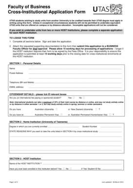 Fillable Online utas edu Faculty of Business Cross-Institutional ...