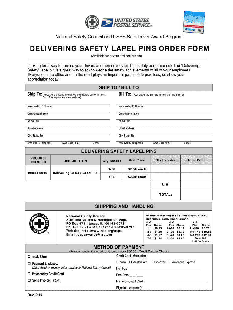 Fillable Online nsc DELIVERING SAFETY LAPEL PINS ORDER FORM Fax Email Print - pdfFiller