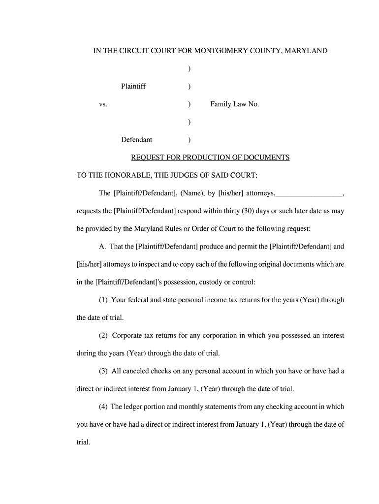 Fillable Online REQUEST FOR PRODUCTION OF DOCUMENTS Fax Email Print ...