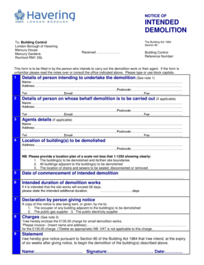 Fillable Online Notification of Demolition Form - Havering Fax Email ...
