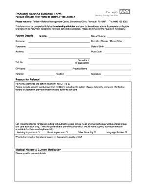 Fillable Online plymouthdiabetes org Podiatry Service Referral Form ...