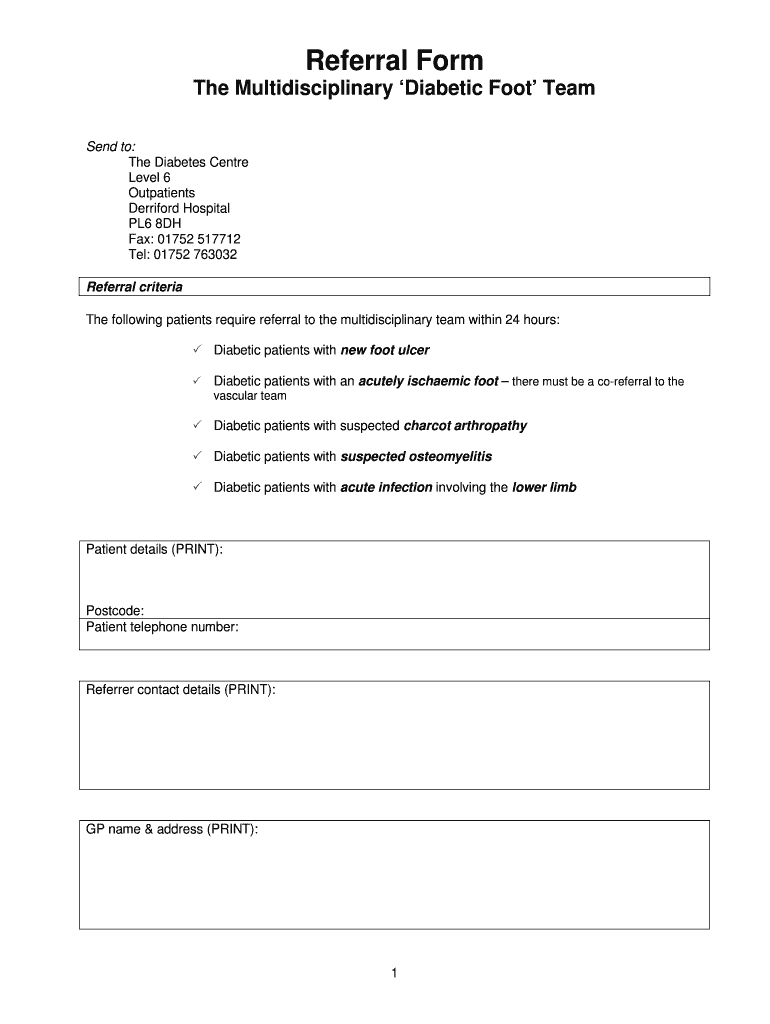 Fillable Online Referral Form for the Multidisciplinary ‘Diabetic Foot ...
