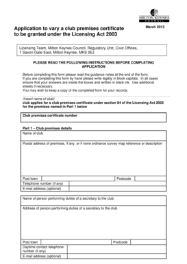 Fillable Online Apply to vary a Club Premises Certificate (213KB PDF) Fax Email Print - pdfFiller