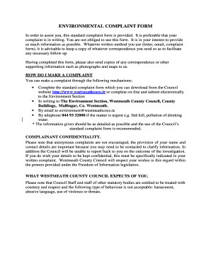 Fillable Online Enviroment Complaint Form - Westmeath County Council Fax Email Print - pdfFiller