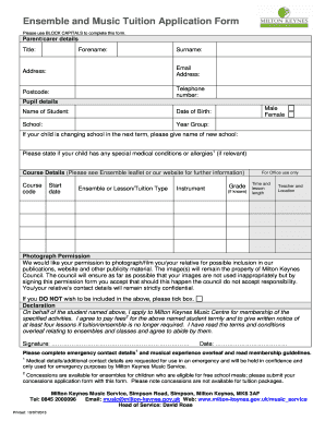 Fillable Online Ensemble and Music Tuition Application Form - Milton ...
