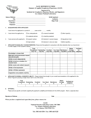 Fillable Online sage lanl SAGE REFERENCE FORM Summer of Applied ...