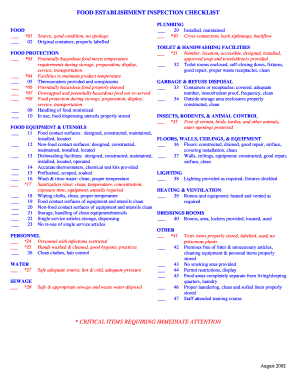 Fillable Online Food establishment inspection report form. Proposed ...