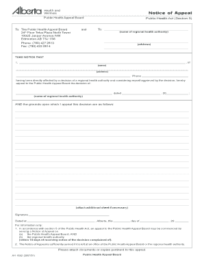 Fillable Online Notice of Appeal Form - Alberta Health Services Fax ...