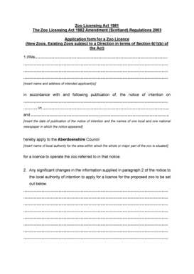 Fillable Online aberdeenshire gov TheZooLicensingAct1982Amendment ...