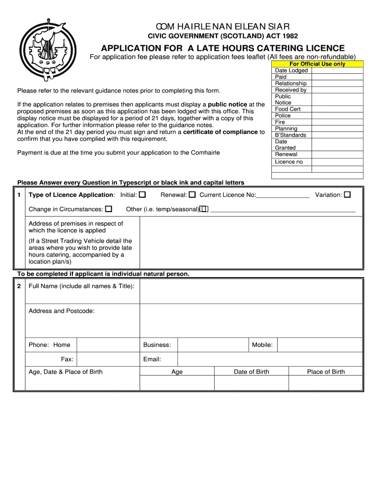 Fillable Online Civic Government (Scotland) Act 1982 - Late Hours ...