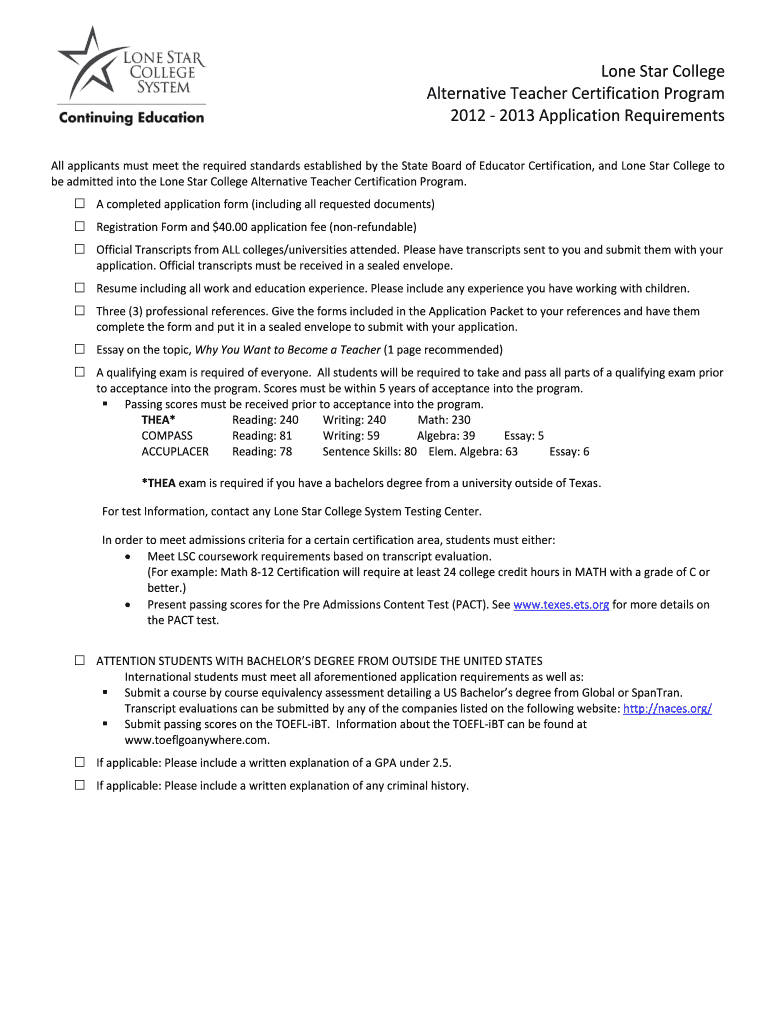 Fillable Online 2012 - 2013 Application Requirements Fax Email Print ...