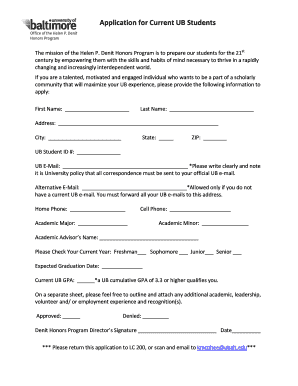 Fillable Online ubalt Application for Current UB Students Fax Email ...