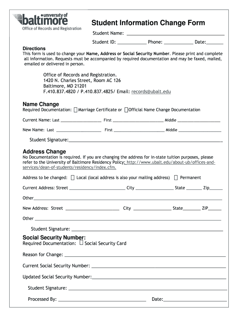 Fillable Online Student Information Change Form Fax Email Print - pdfFiller