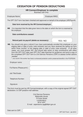 Fillable Online Cessation of Deductions for OPT OUT Form - HRConnect to ...