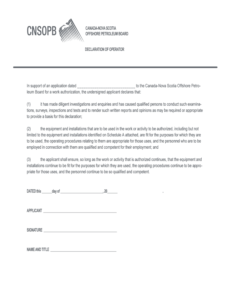 Fillable Online Declaration of Operator for Work Authorization Fax ...