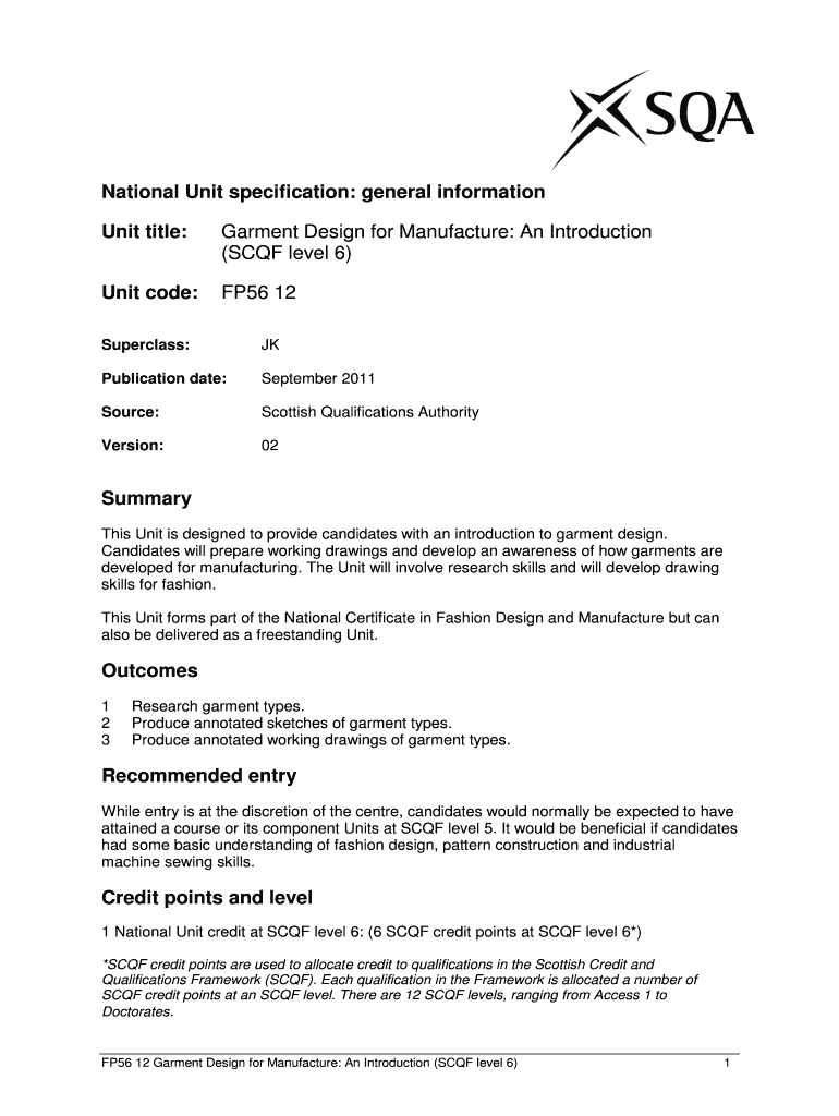 Fillable Online Garment Design for Manufacture: An Introduction (SCQF level 6) Fax Email Print ...