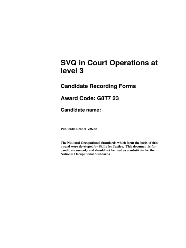 Fillable Online Candidate Guidance & Portfolio for the SVQ in Court ...