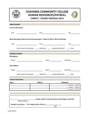 Fillable Online coahomacc Correct-Change Data Form - Coahoma Community College - coahomacc Fax ...