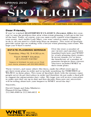 Fillable Online Spotlight, our Planned Giving Newsletter - Thirteen Fax ...
