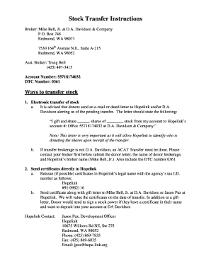 Fillable Online Stock Transfer Instructions Fax Email Print - pdfFiller