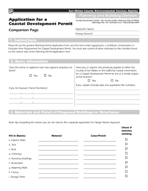 Fillable Online co sanmateo ca BApplicationb for a Coastal Development Permit - San Mateo County ...