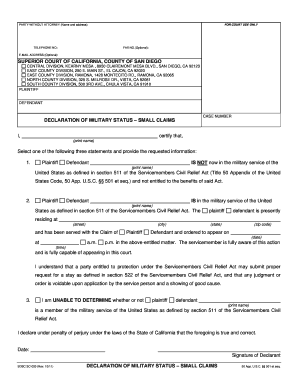 Fillable Online sdcourt ca Declaration of military status - Superior ...