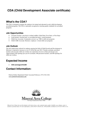 Fillable Online mineralarea CDA (Child Development Associate ...