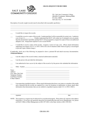 Fillable Online slcc GRAMA Request Form - Salt Lake Community College ...