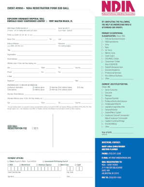 Fillable Online ndia EVENT #0950 NDIA REGISTRATION FORM EOD BALL $75 ...