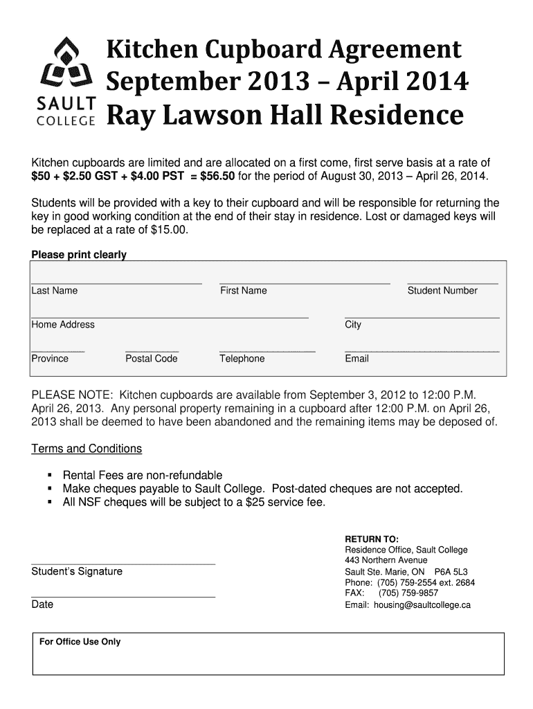 Fillable Online Kitchen Cupboard Rental Agreement Fax Email Print ...