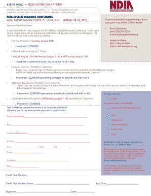 Fillable Online ndia EVENT #0280 u NDIA SPONSORSHIP FORM NDIA SPECIAL ...
