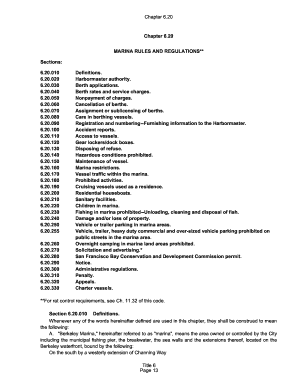 Fillable Online cityofberkeley MARINA RULES AND REGULATIONS** Fax Email ...