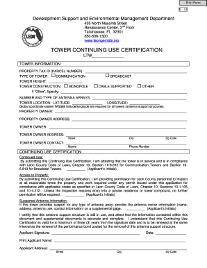 Fillable Online leonpermits Tower Continuing Use Application - Development Support and ... Fax ...