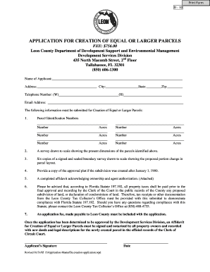 Fillable Online leonpermits Creation of Equal or Larger Parcels ...