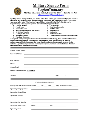 Fillable Online coloradolegion Military Signup Form LegionData.org ...