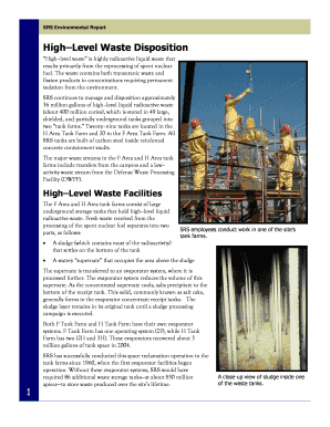 Fillable Online srs High-level waste management for SER. Waste Form Development for the ...