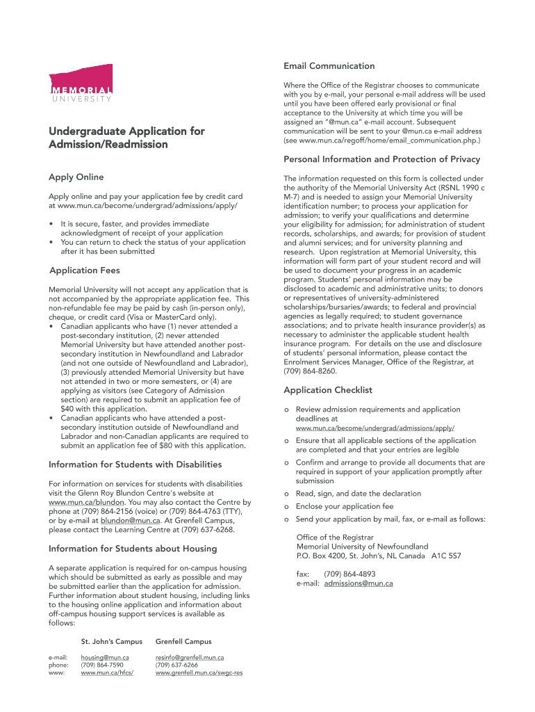 Fillable Online Undergraduate Application for Admission/Readmission Fax Email Print - pdfFiller