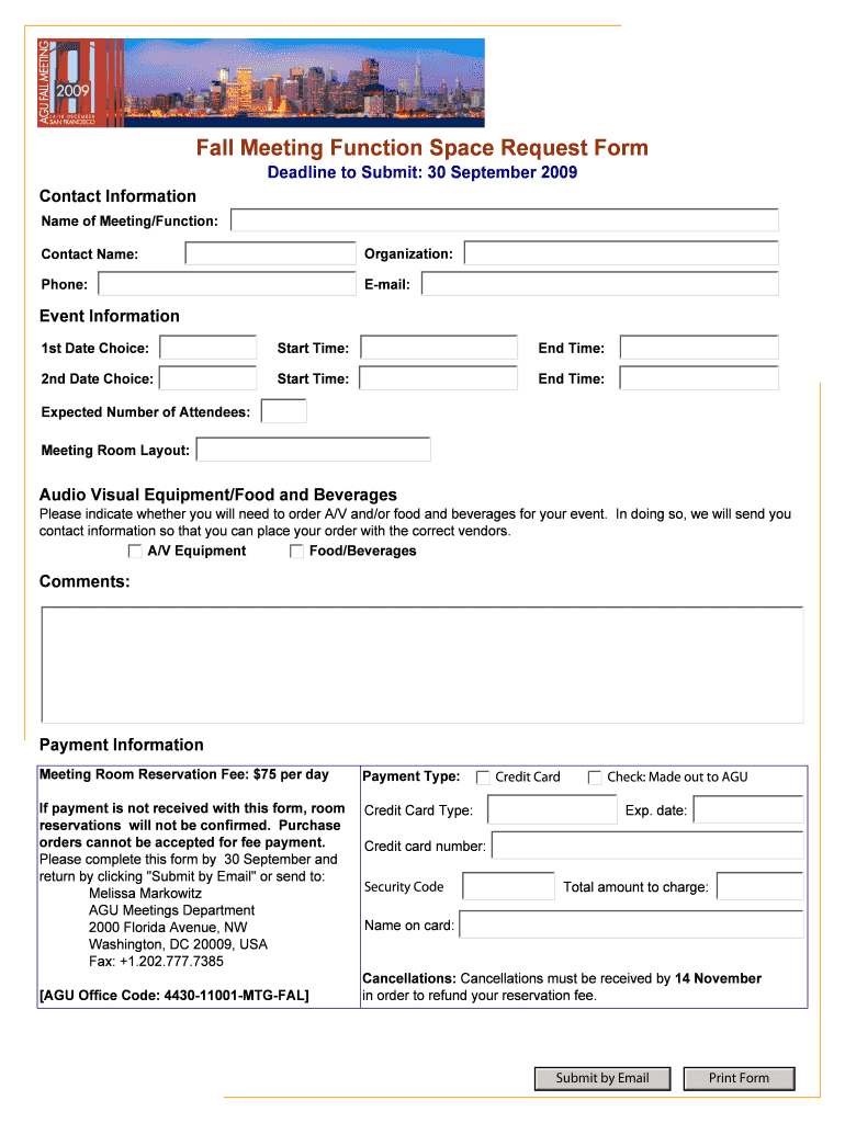 Fillable Online agu Function Space Request Form - AGU Fax Email Print ...