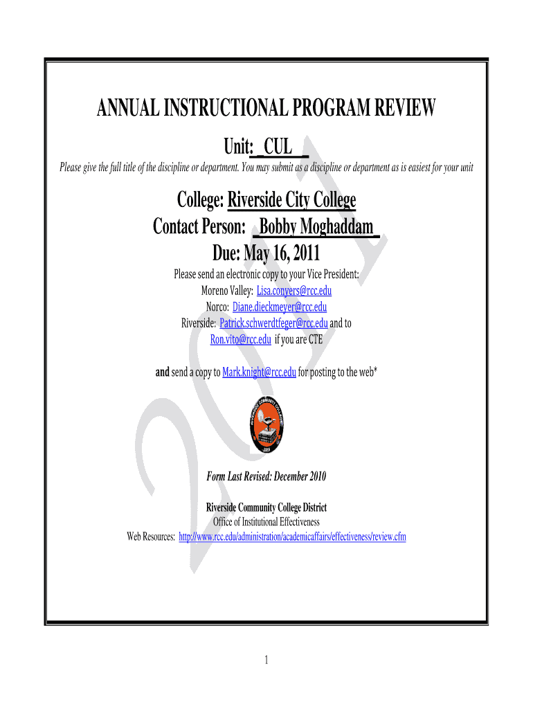 Fillable Online Annual Instructional Program Review Update Fax Email ...