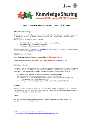 Fillable Online fao 2011 WORKSHOP APPLICATION FORM - FAO Fax Email ...