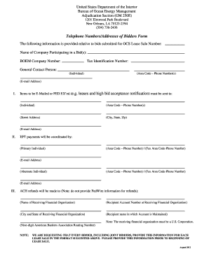 Fillable Online boem Telephone Numbers/Addresses of Bidders Form e.g ...