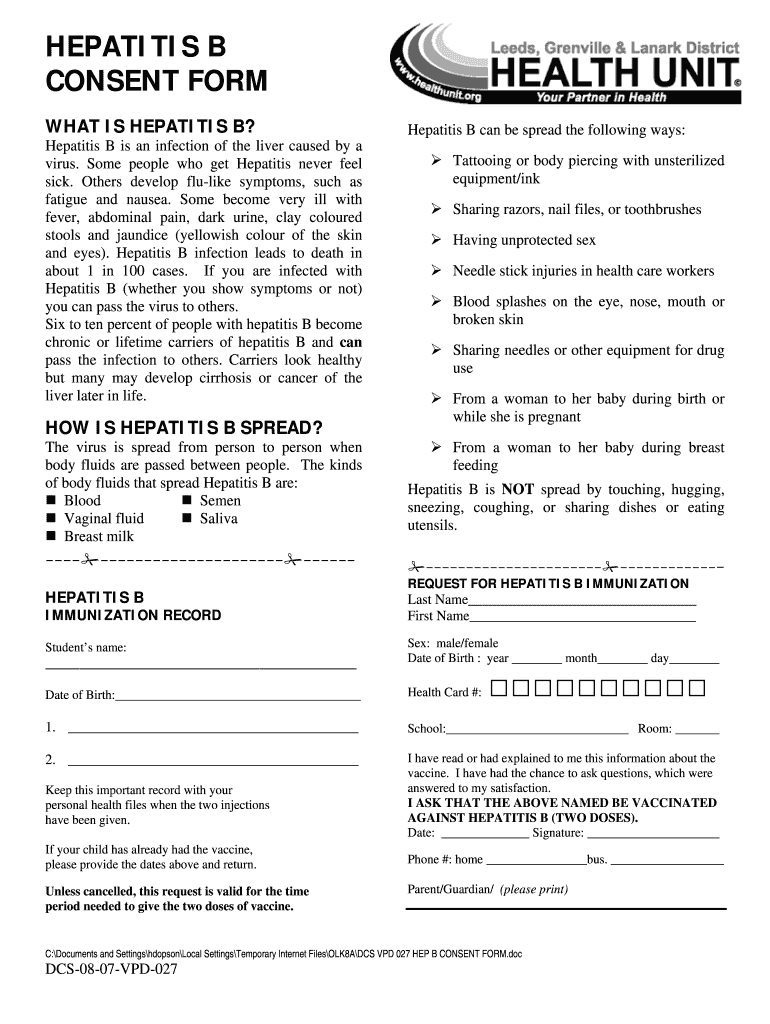 Fillable Online HEPATITIS B IMMUNIZATION CONSENT Fax Email Print ...