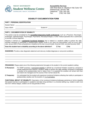 Fillable Online trentu DISABILITY DOCUMENTATION FORM - trentu Fax Email ...