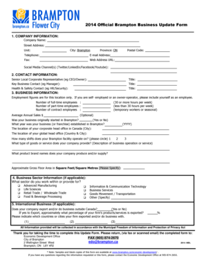 Fillable Online brampton 2013 Official Brampton Business Update Form ...