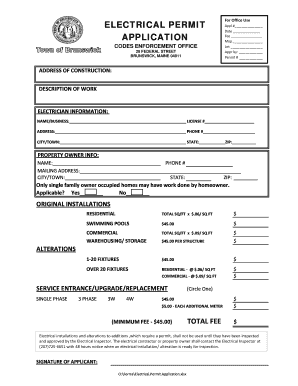 Fillable Online brunswickme Electrical Permit Application and Fee ...