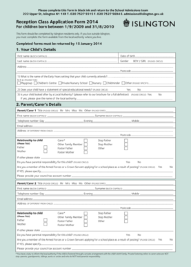 Fillable Online Reception Class Application Form 2014 - Islington Council Fax Email Print ...