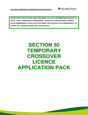 Fillable Online Section 50 Temporary Crossover Application - Islington ...