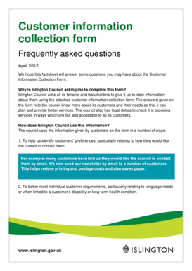 Fillable Online Customer Information Collection Form FAQs - Islington ...